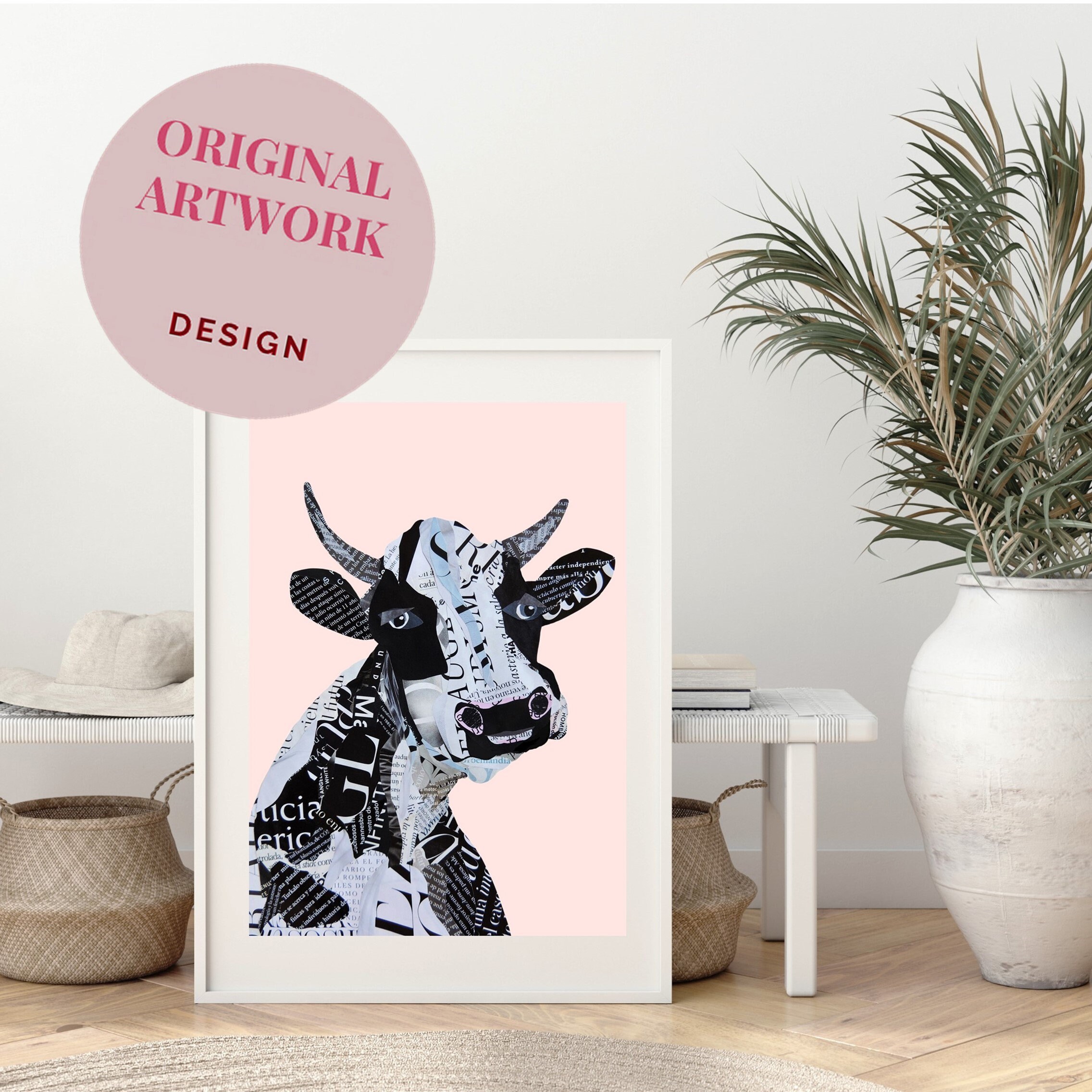 Cow Print for a Modern Farmhouse Decor Pink Cow Wall Art From - Etsy