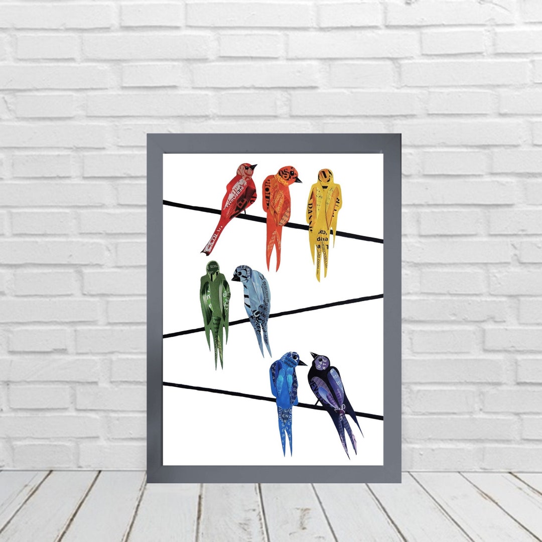 Swallow Bird Art, Colorful Decor From Unique Collage Artwork, Rainbow ...