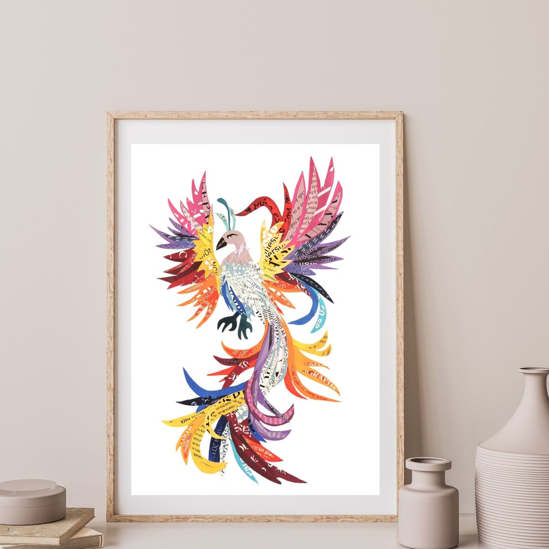 Phoenix Bird, Dragon Fantasy Art Print From Unique Collage Artwork ...
