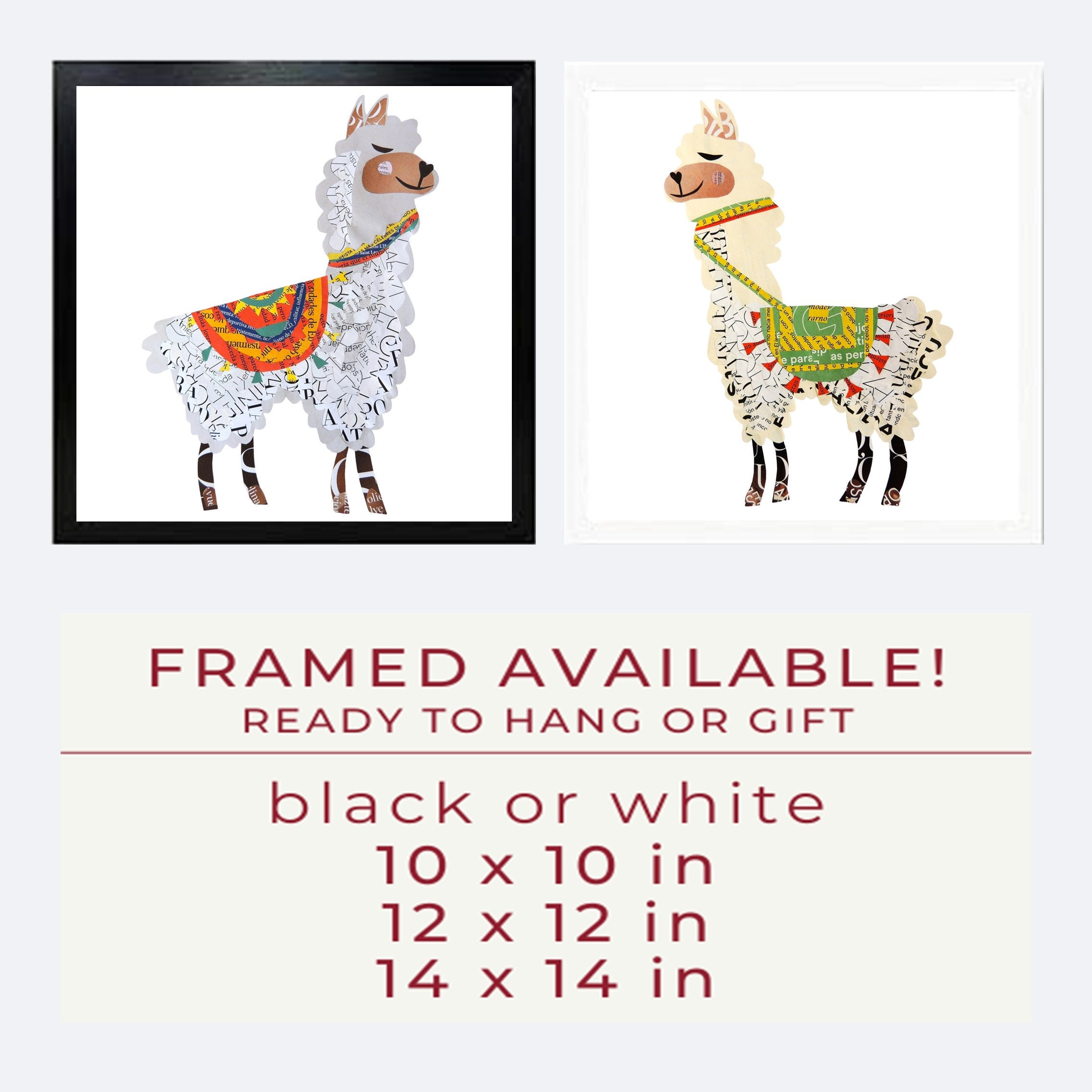 Llama Print, 2 Piece Wall Art From Original Collage Art, Modern ...
