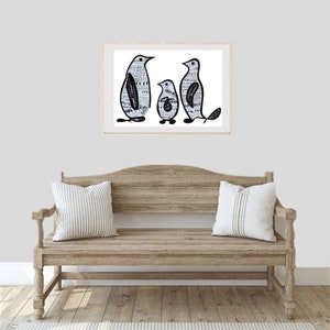 Penguins Line Art, Minimalist Modern Animal Family Line Art Print From ...