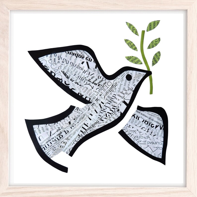 Dove of Peace Line Art Print: Mid Century Modern Collage - Etsy