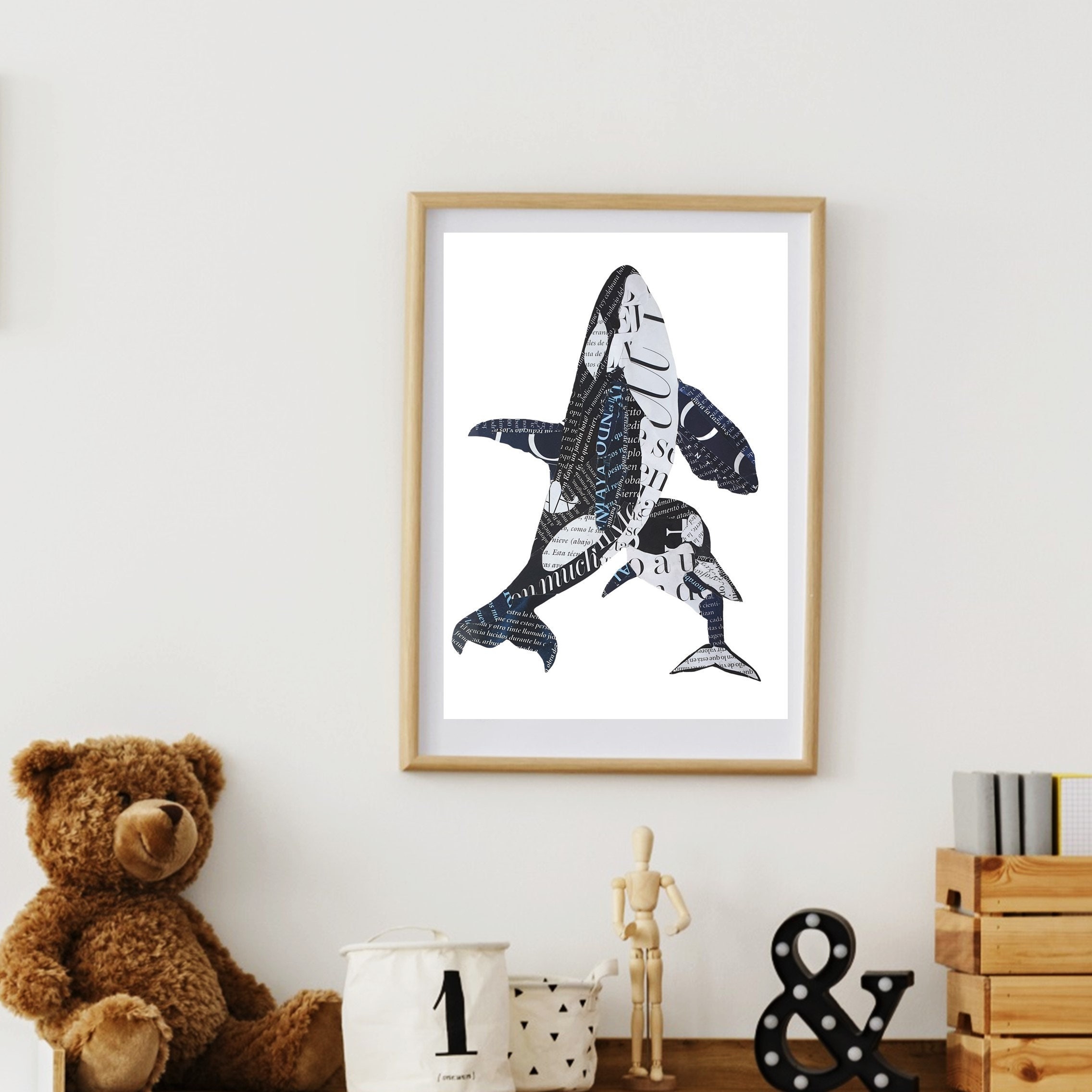 Orca Whale Print Ocean Wall Art From Unique Collage Artwork | Etsy