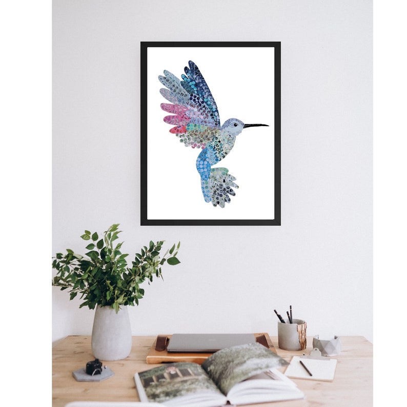 Hummingbird Art Print: Impressionist Collage, Pointillism Colibri ...