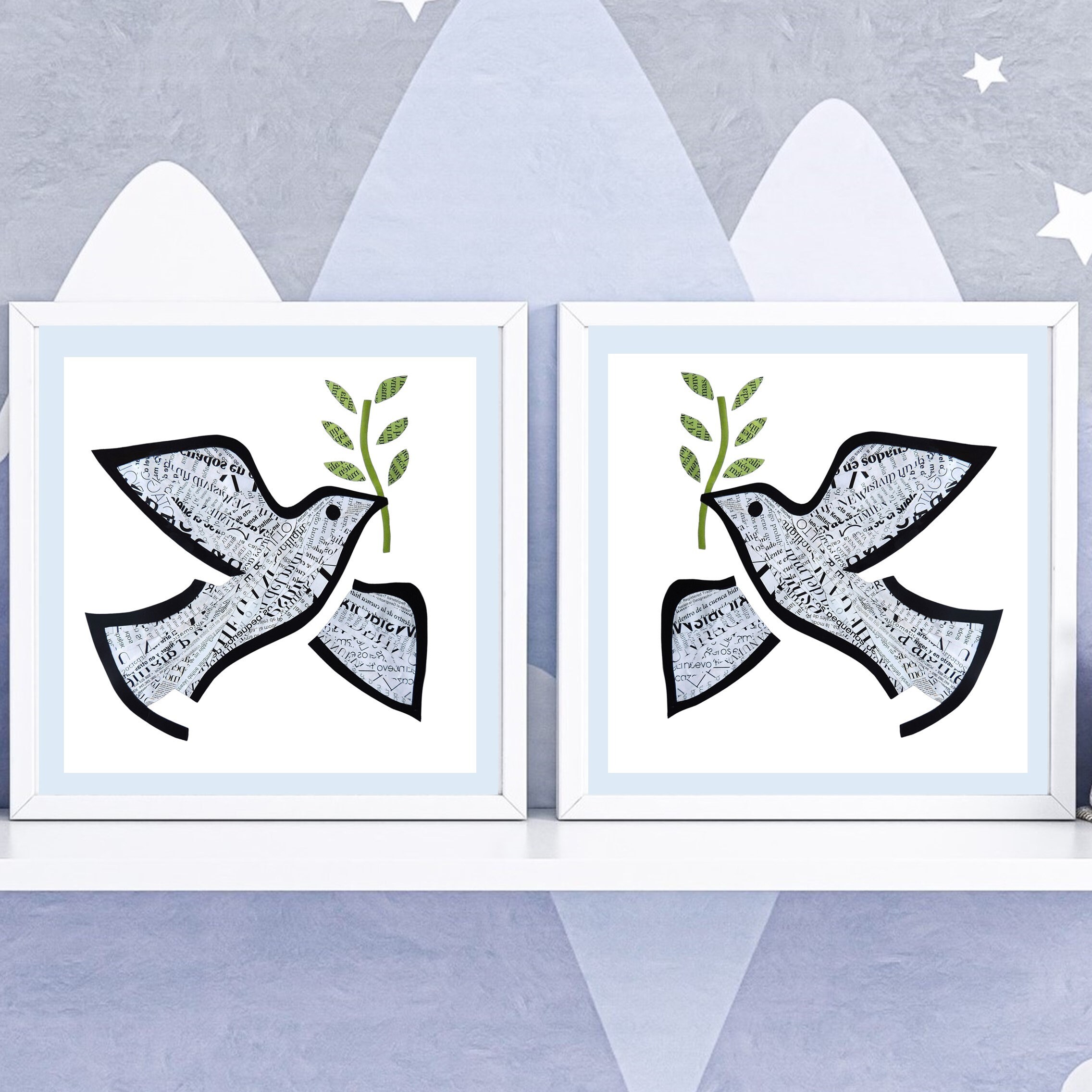 Dove of Peace Art Collage Bird Art Peace Dove With Olive | Etsy