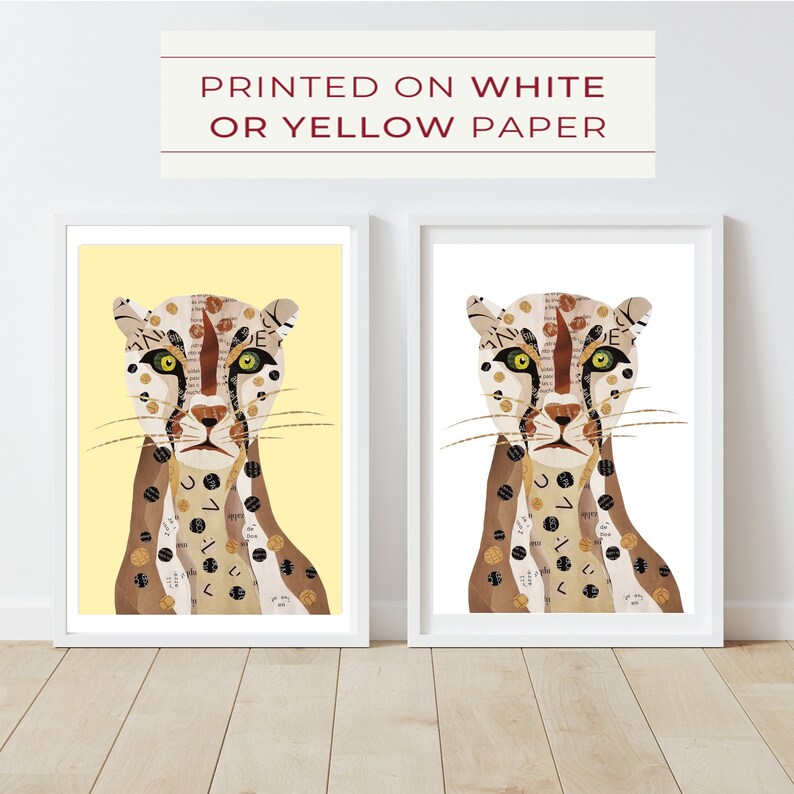 Cheetah Wall Art Safari Animals in Unique Collage Artwork - Etsy