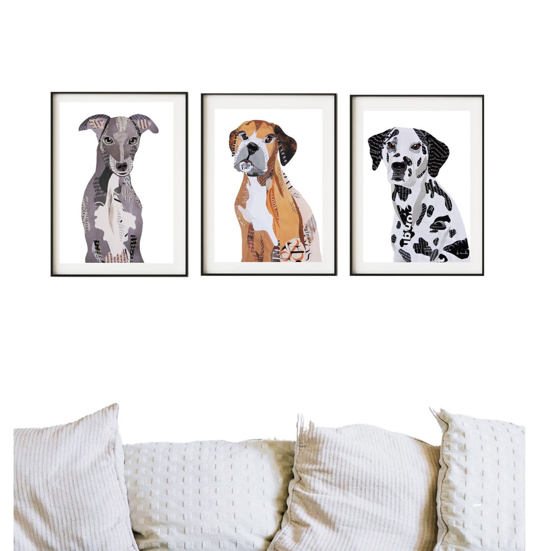Dog Lover Gift Set of 3, Aesthetic Dog Art Prints From Original Collage ...