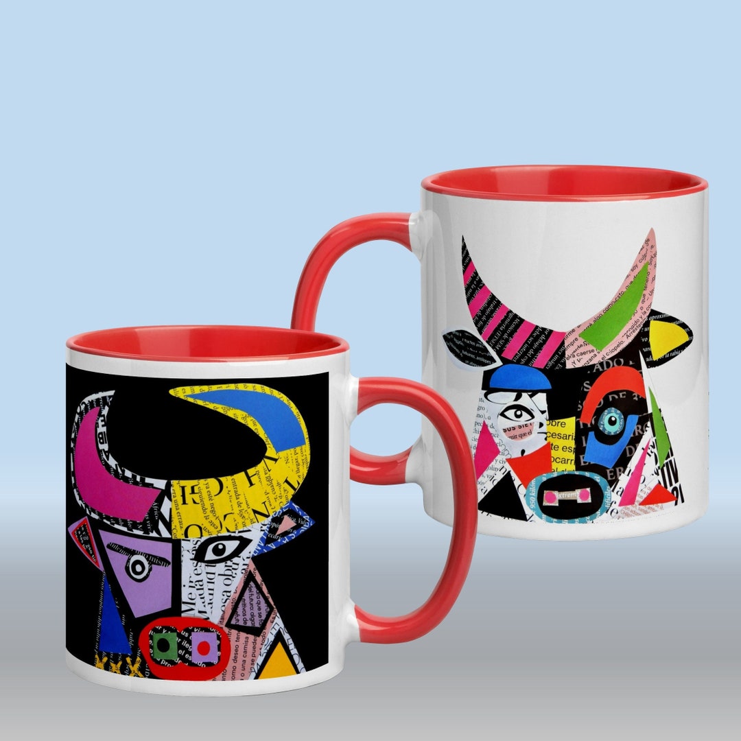 Handmade Mug Set of 2 Picasso Art Bull Inspired Collage Art - Etsy