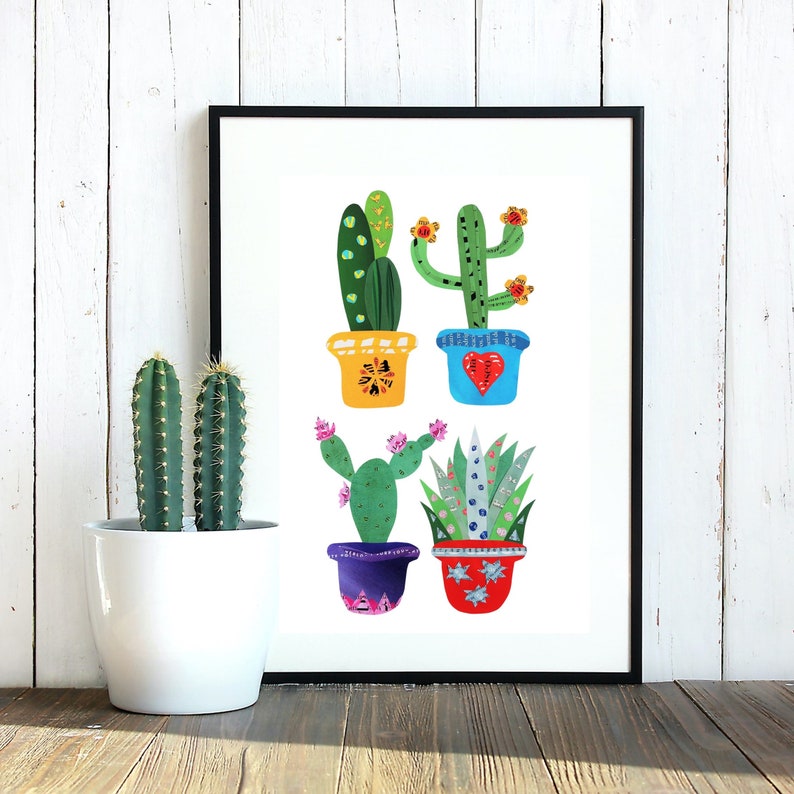 Colorful Cactus Wall Art, Set of 2 Cactus Print, Unique Botanical ...