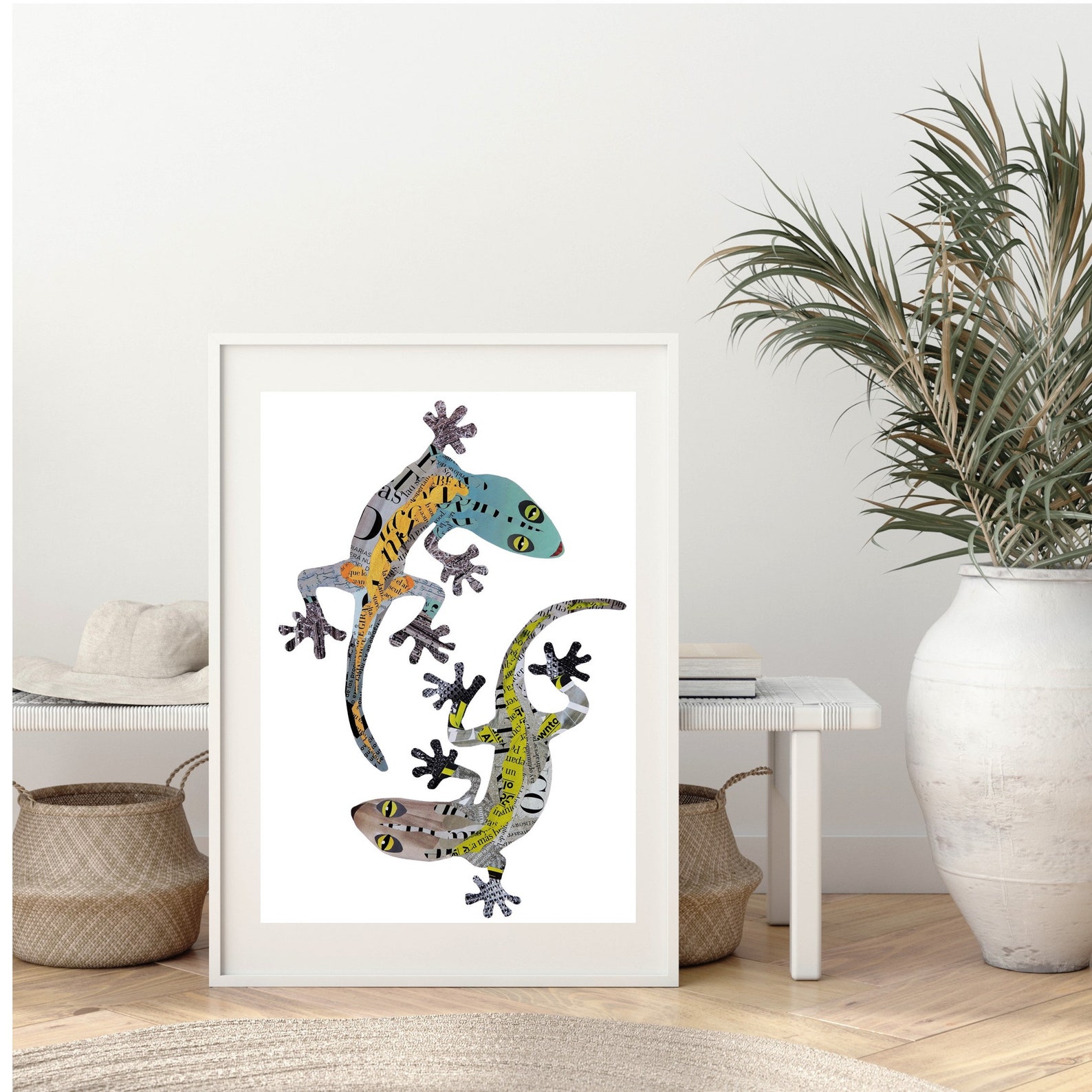 Reptile Decor, Gecko Lizard From Original Collage Art Prints, Rustic ...