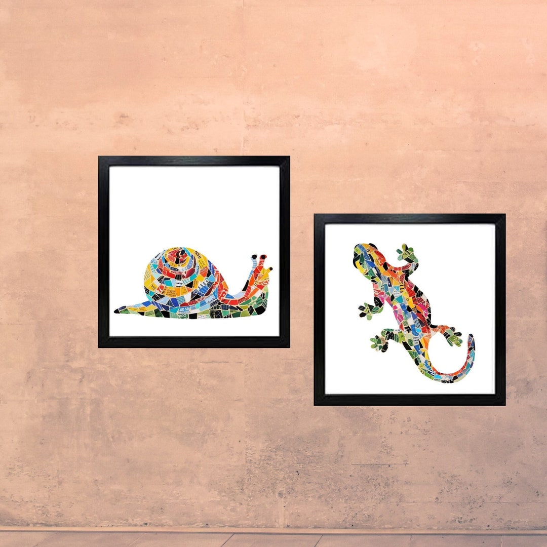 Mosaic Wall Art, Salamander and Snail Colorful Prints From Unique ...