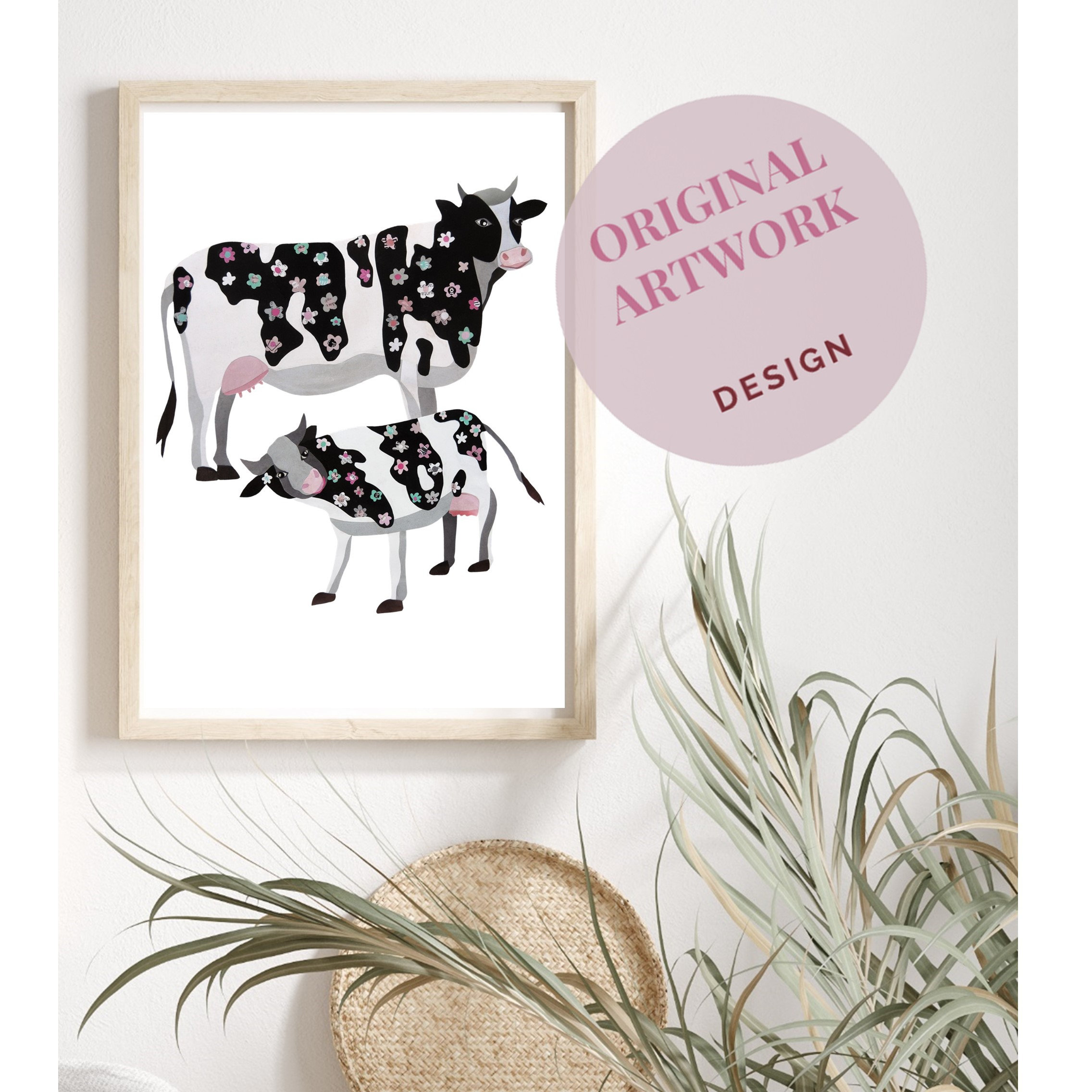Cow and Calf Print, Cow Wall Art From Unique Collage Design, Farmhouse ...