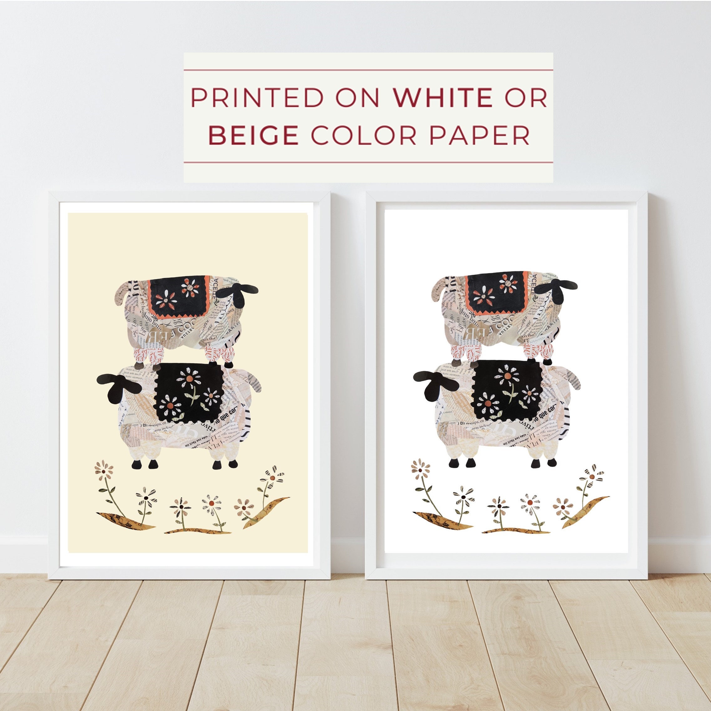 Sheep Collage Art Print: Vintage Farm Animal Decor - Etsy