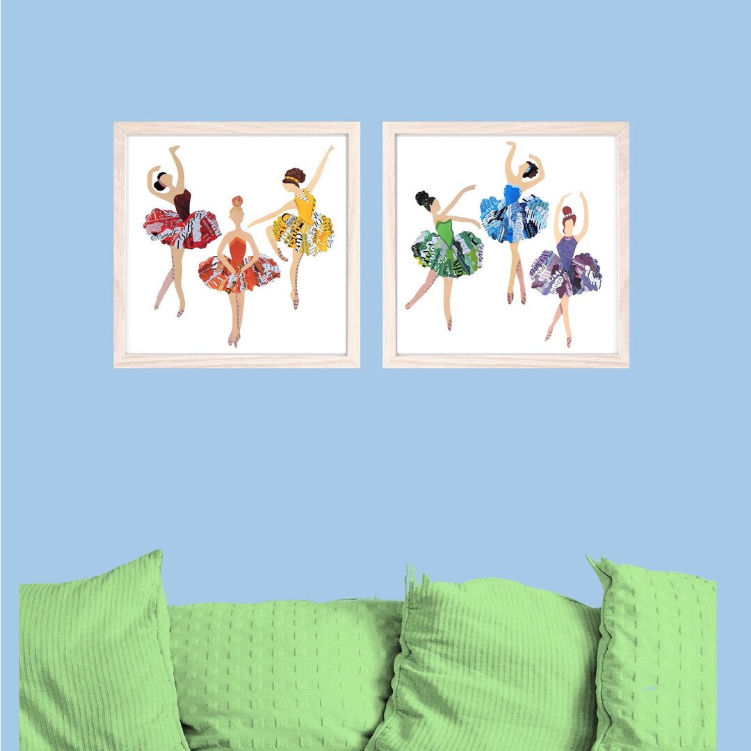 Set of 2 Colorful Ballerina Square Prints, Dance Rainbow Wall Art From ...