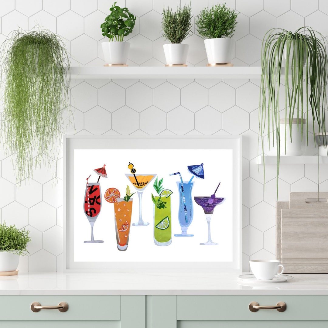 Rainbow Cocktail Recipe Art Print: Modern Kitchen Collage - Etsy