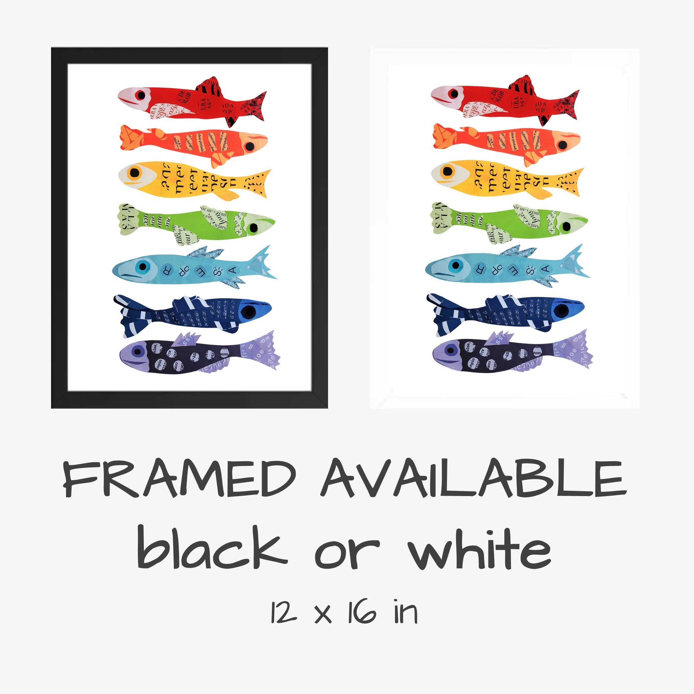 Colorful Wall Art of Fish Art Print from Unique Collage | Etsy