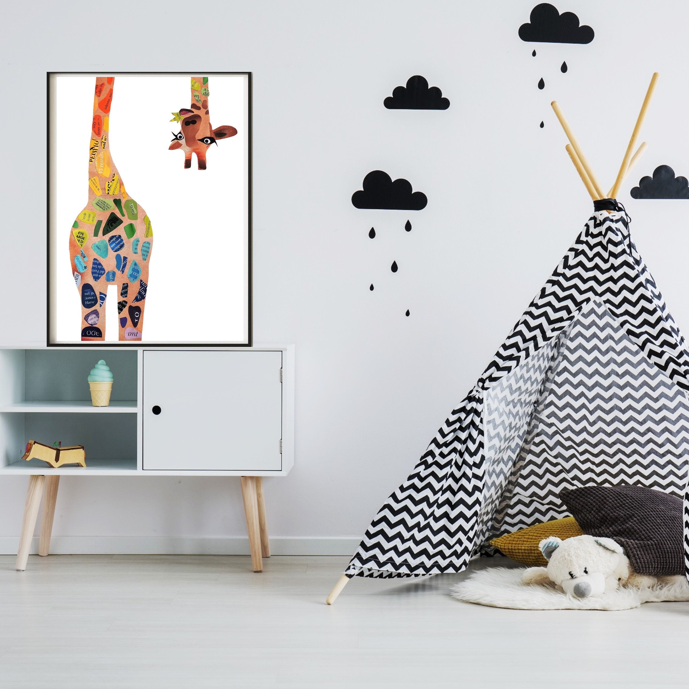 Colorful Giraffe Wall Decor, Rainbow Animal Wall Art of Unique Collage ...