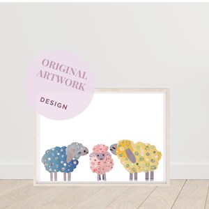 Pastel Cute Sheep Print: Modern Farmhouse Wall Decor & Perfect Gift for ...
