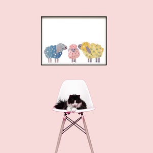 Pastel Cute Sheep Print: Modern Farmhouse Wall Decor & Perfect Gift for ...