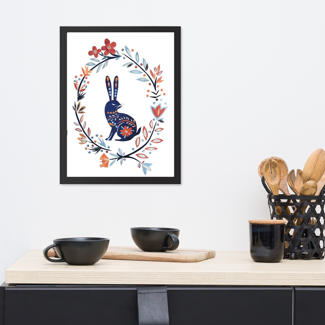 Scandinavian Bunny Rabbit Print, Folk Hygge Wall Art From Unique ...
