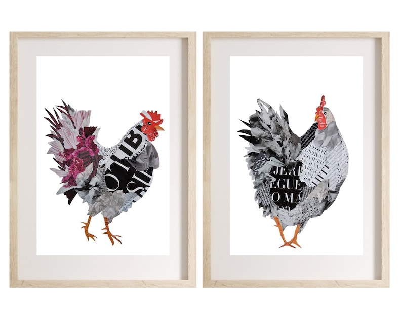 Chicken Art for a Modern Farmhouse Wall Decor, Set of 2 Farm Animals ...