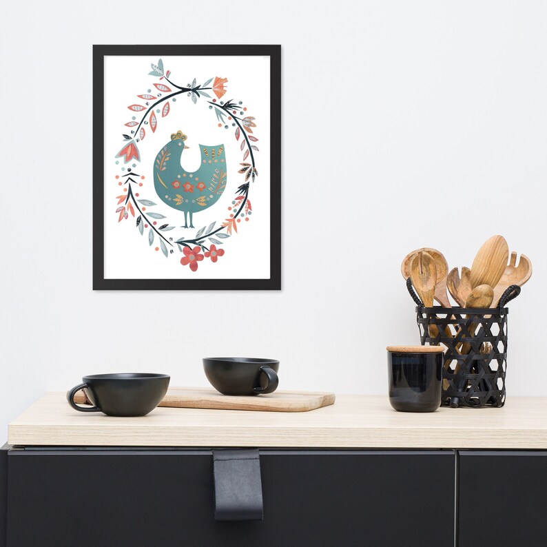 Folk Art Chicken Print: Scandinavian Hygge Farmhouse Decor - Etsy