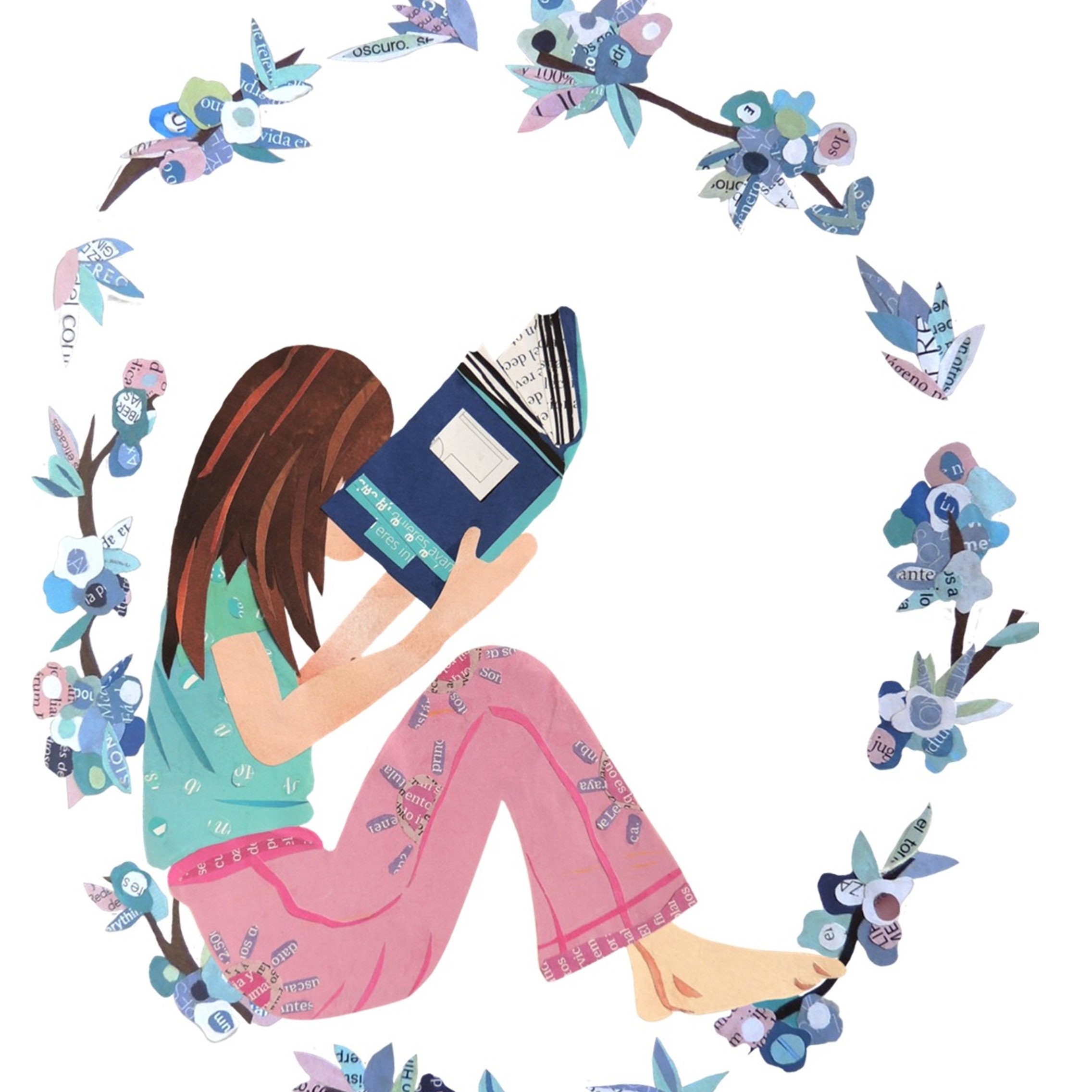 Girl Reading Print, Book Poster Collage Artwork, Girl Room Decor and ...