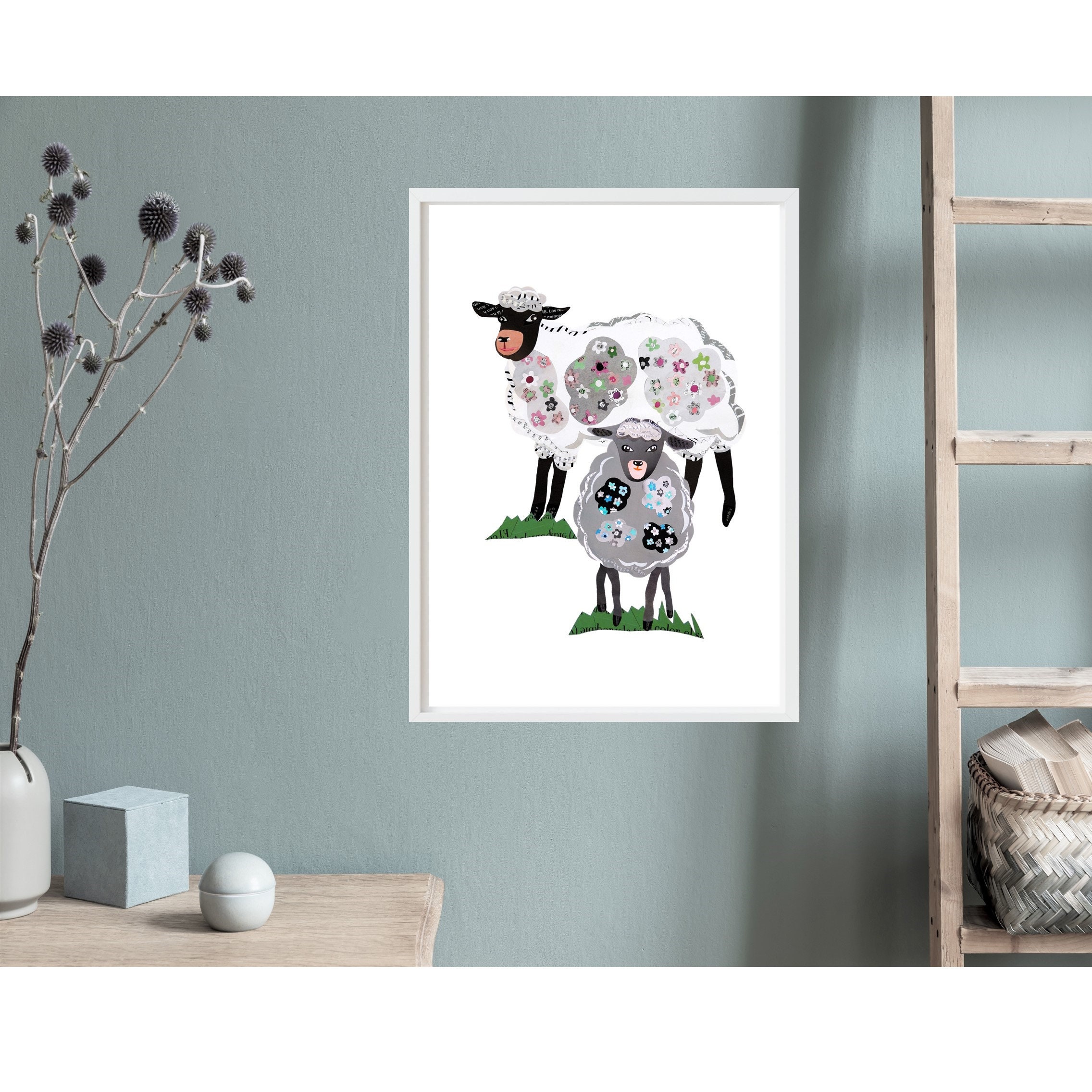 Sheep Art Print, Farm Animals Collage Artwork, Unique Sheep and Lamb ...
