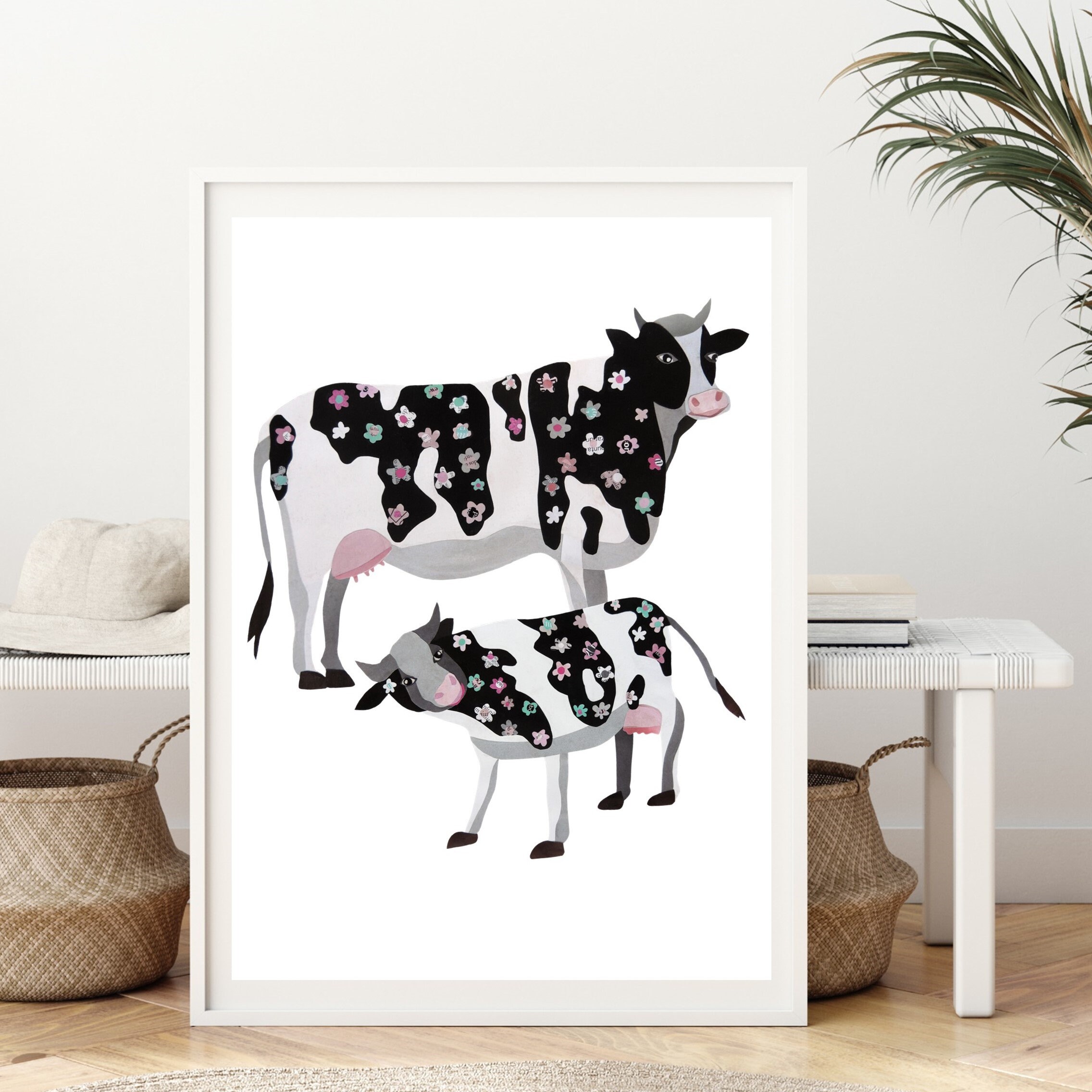 Cow and Calf Print Cow Wall Art From Unique Collage Design - Etsy