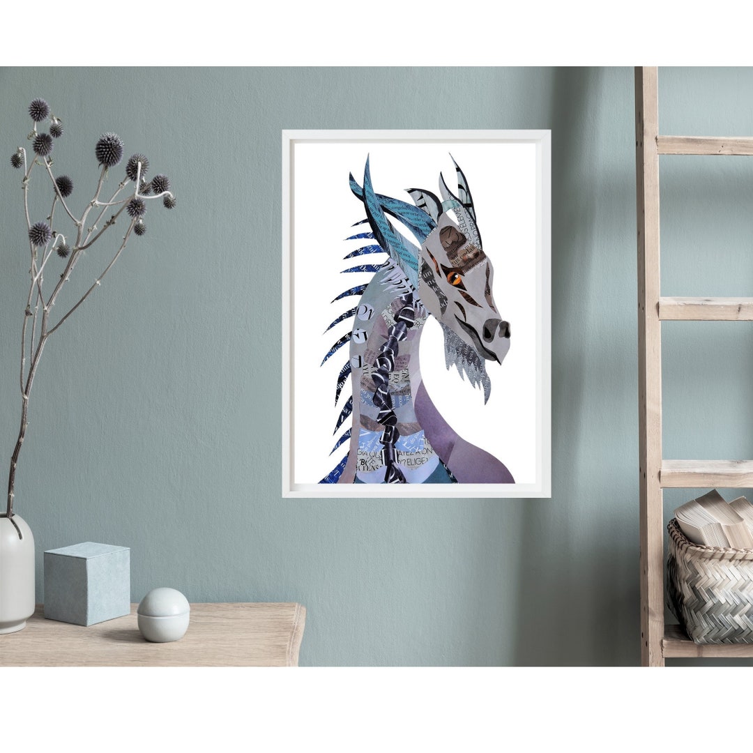 Dragon Mythological Print, Dragon Decor From Original Collage Art ...