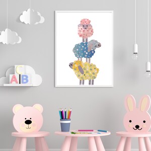 Pastel Cute Sheep Print: Modern Farmhouse Wall Decor & Perfect Gift for ...
