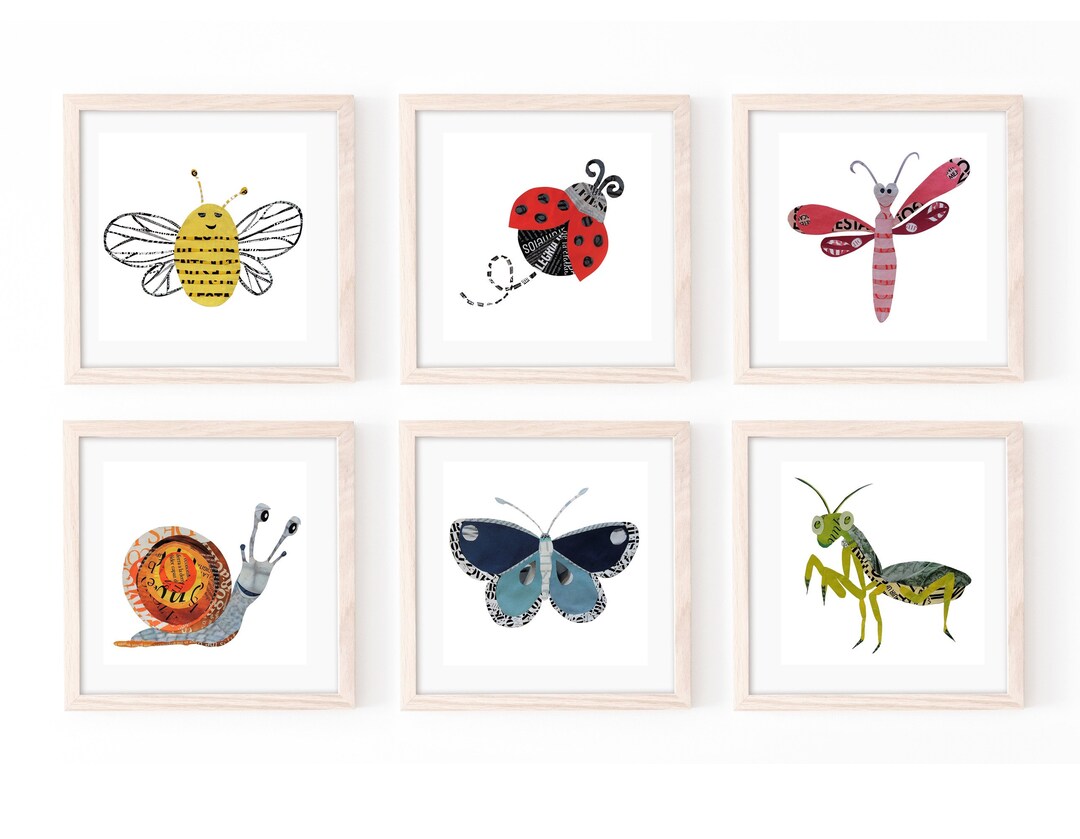 Bug Art Print, Nursery Gallery Wall Art Set of 6, Cute Insect Prints ...