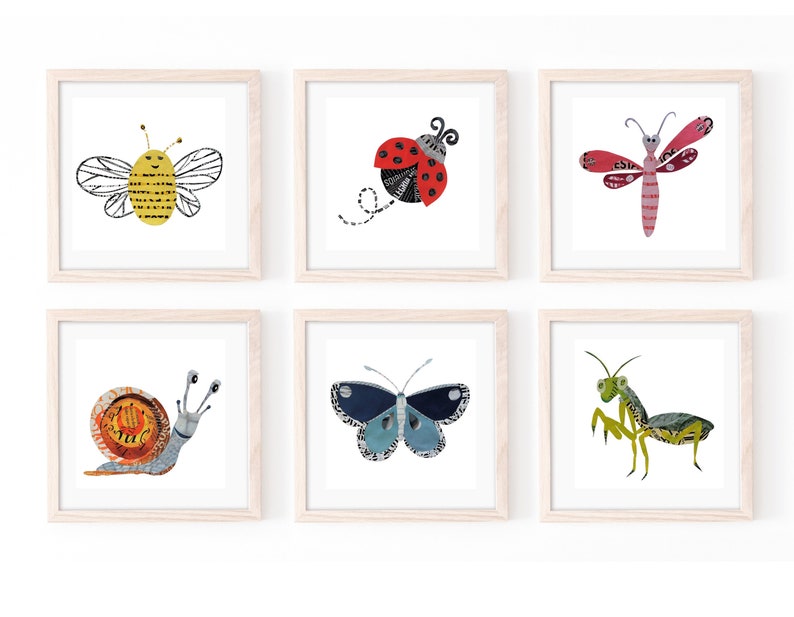 Bug Art Print, Nursery Gallery Wall Art Set of 6, Cute Insect Prints ...