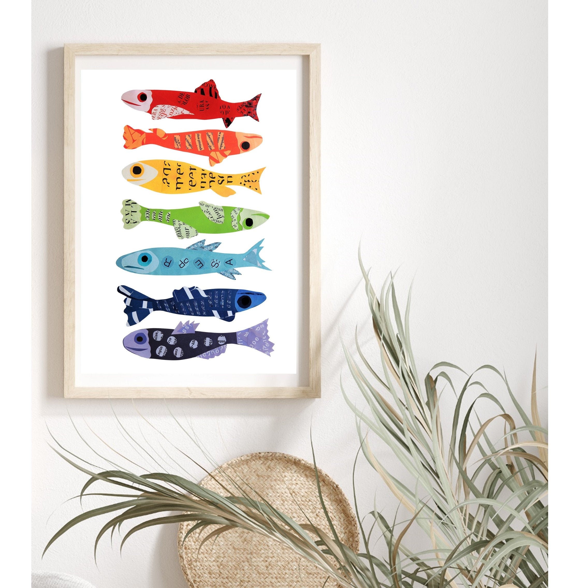 Colorful Wall Art of Fish Art Print from Unique Collage | Etsy