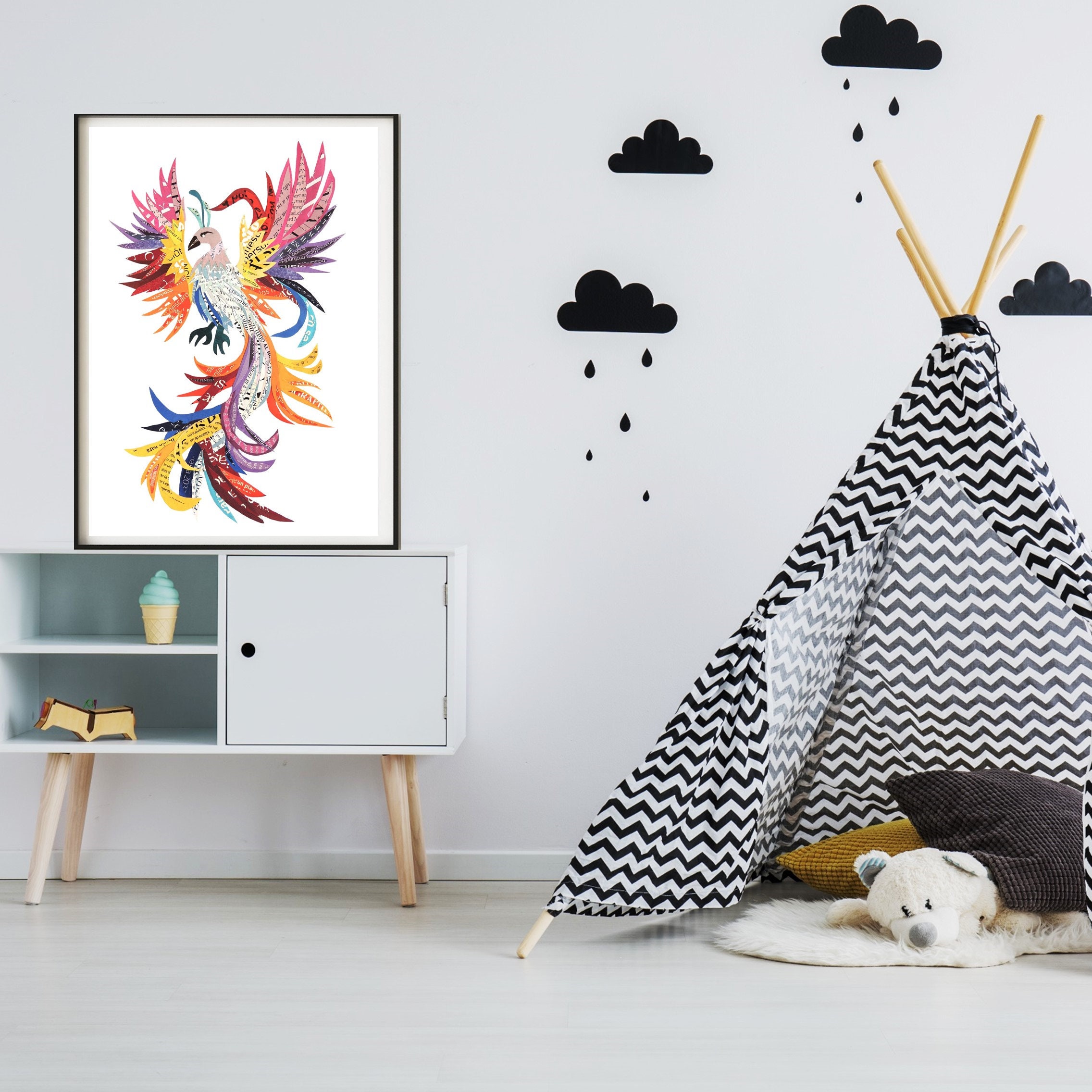 Phoenix Bird, Dragon Fantasy Art Print From Unique Collage Artwork ...