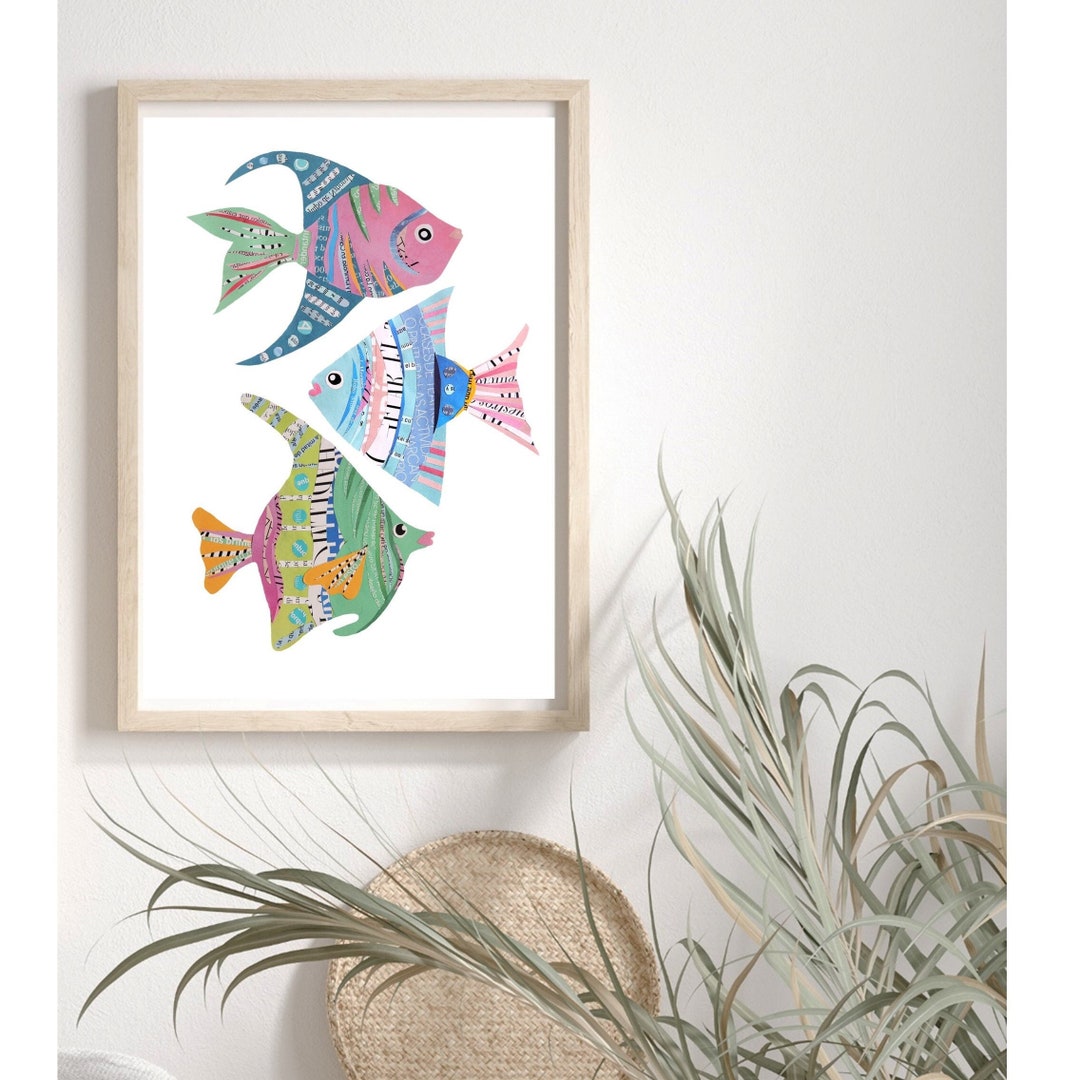 Fish Artwork, Unique Ocean Wall Art From Original Collage Animal Art ...