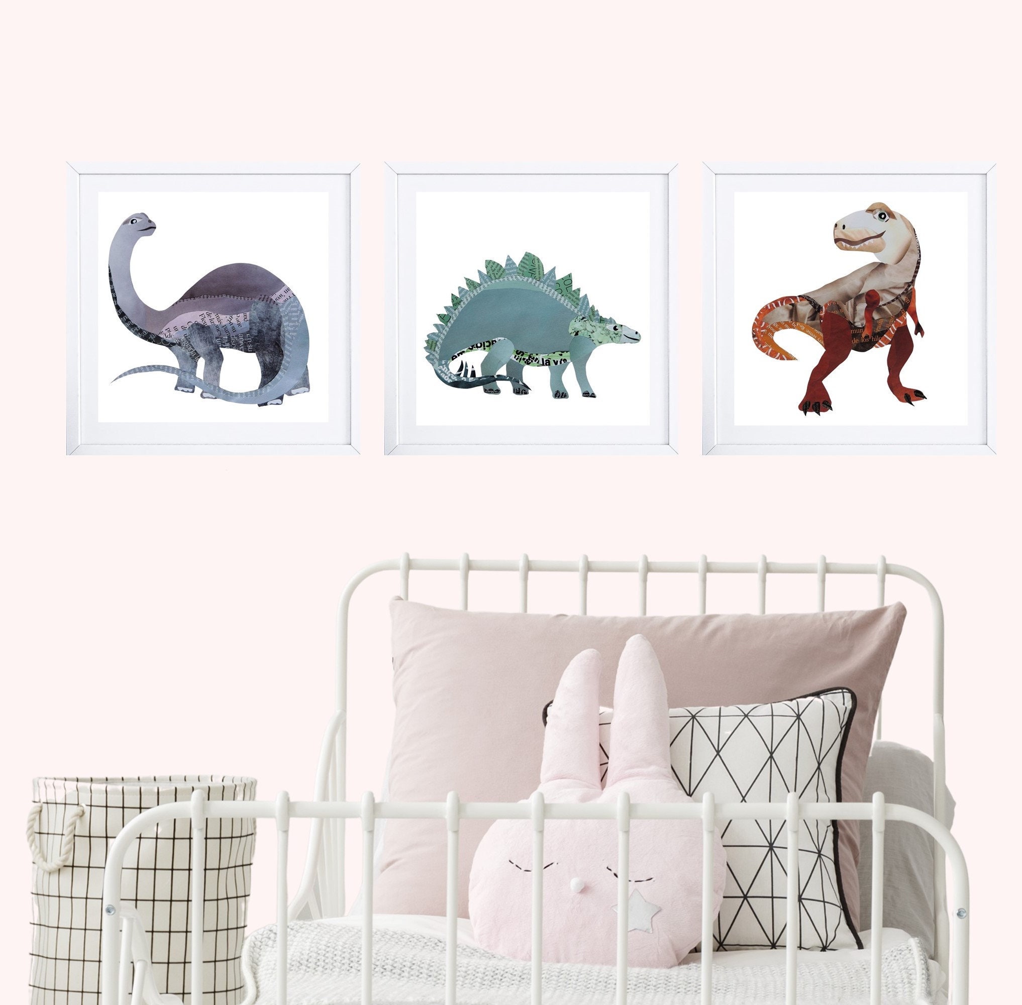 Dinosaur Wall Decor, Set of 3 Prints From Original Collage Artwork as ...