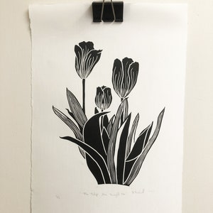 The Tulips You Bought Me - Nature Lino Print - Floral Art - Wall Art ...