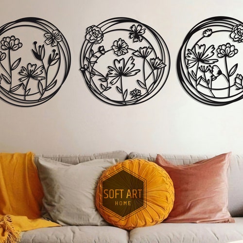 Flowers Metal Wall Art Round Flowers Metal Wall Decor - Etsy