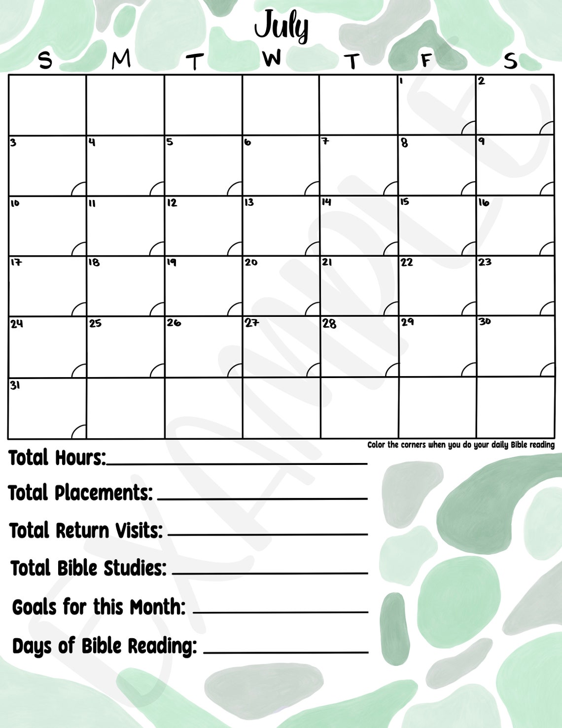 JW Bible Reading Habit Tracker Calendar PDF Download JW - Etsy