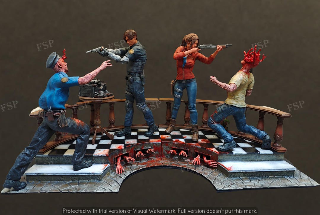 Leon and Claire Resident Evil 3D Printed and Hand Painted Diorama ...