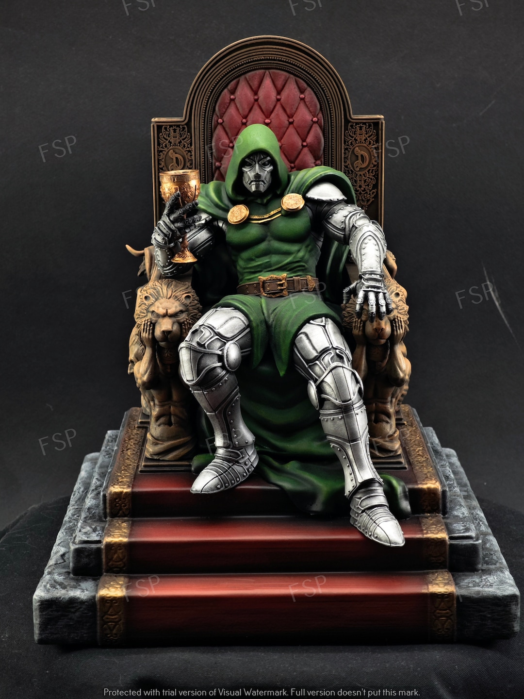 Dr. Doom on Throne Marvel Hand-painted 3D Printed Resin Figure Unique ...
