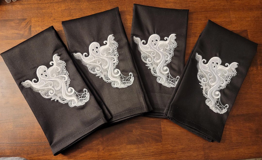 ON SALE! Embroidered Halloween Ghost Napkin Set of 4-reusable Poly ...