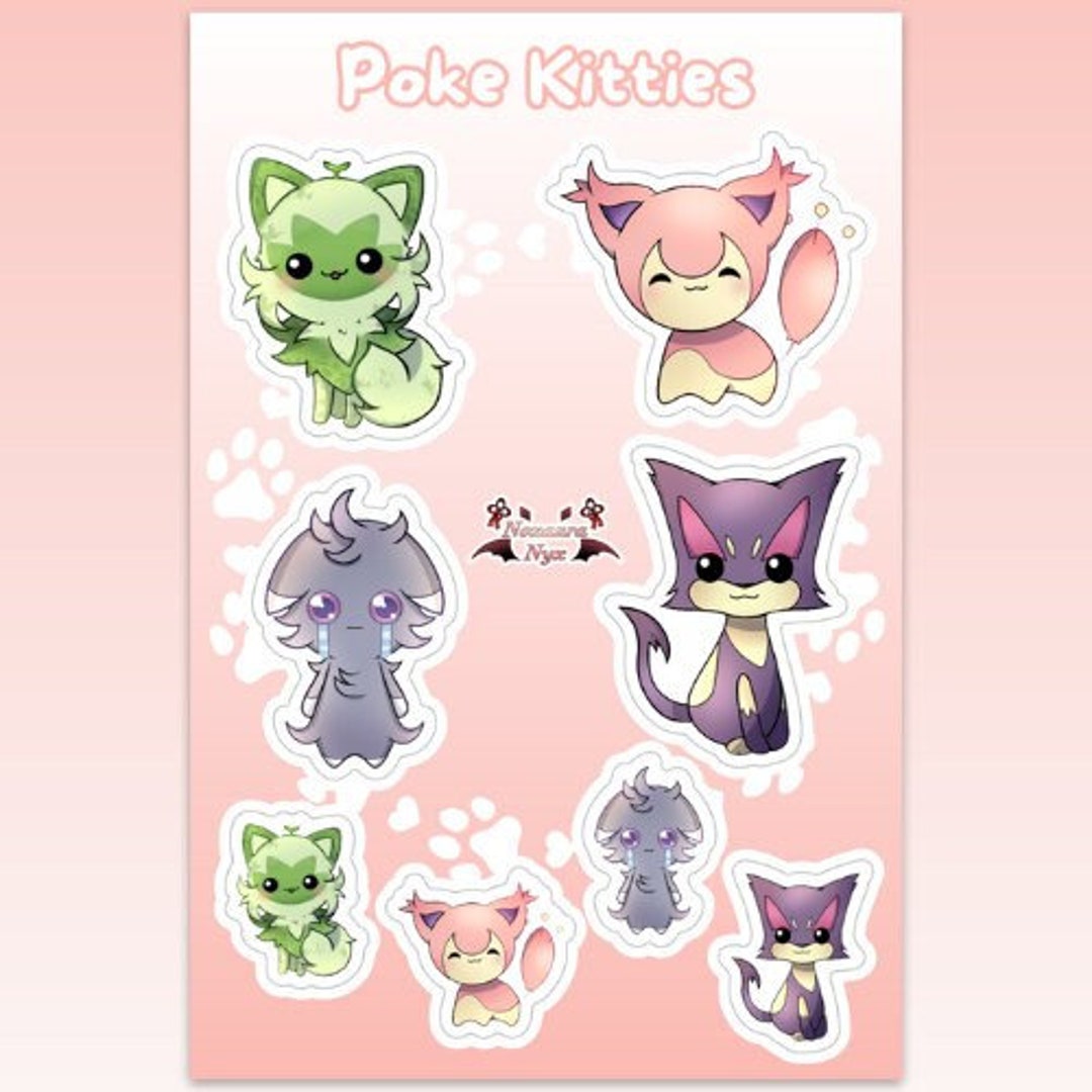 Poke Kitties Sticker Sheet | Sprigatito Purrloin Espurr Skitty - Etsy