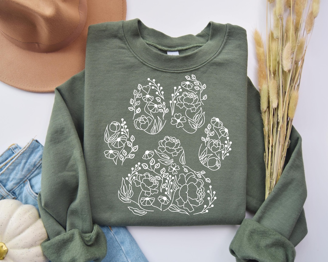 Dog Paw Sweatshirt, Floral Dog Paw, Dog Mama Shirt, Dog Lover ...