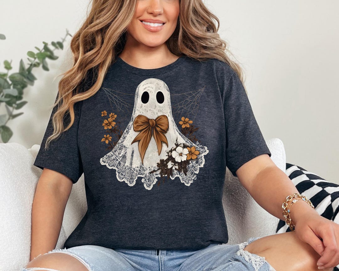 Halloween Lace Ghost T-shirt, Spooky Coquette T-shirt, Girly Ghost ...