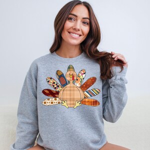 Fall Sweatshirt, Printed Patchwork Turkey, Thanksgiving Turkey, Quilted ...