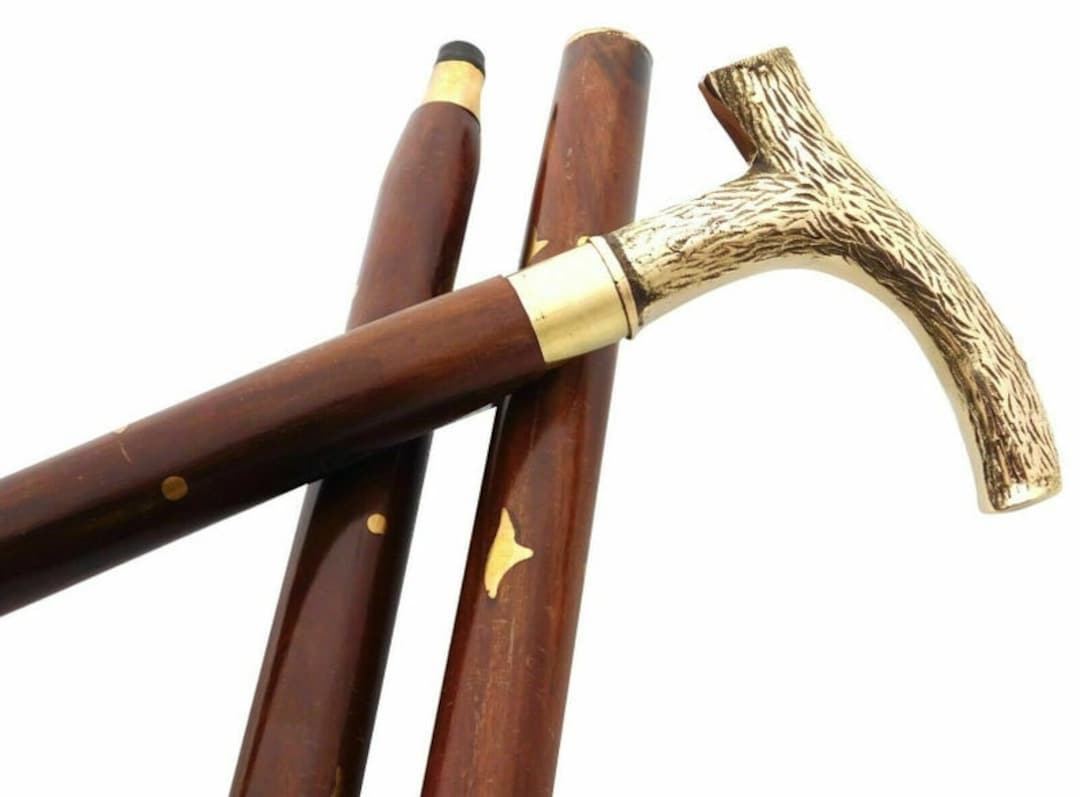 Victorian Design Antique Brass Comfort Handle Cane Handmade 3 Fold ...