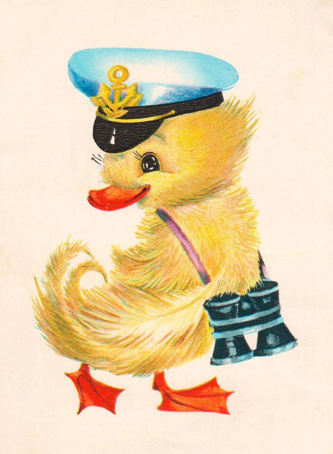 Vintage Image Duck Captain Soviet Vintage Illustration of Duck 1980s ...