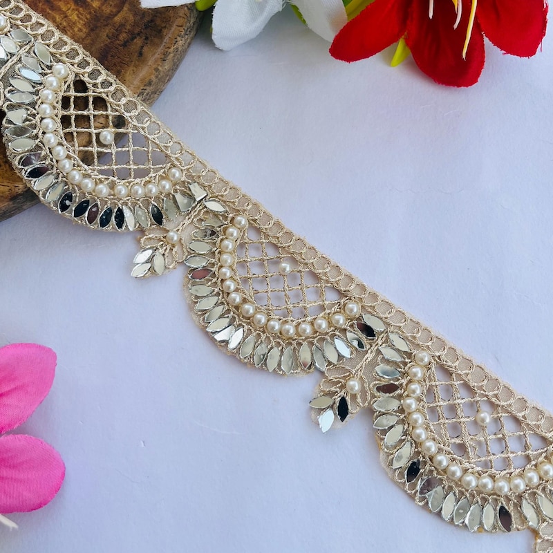 Pearl and Mirror Trim Lace - Etsy